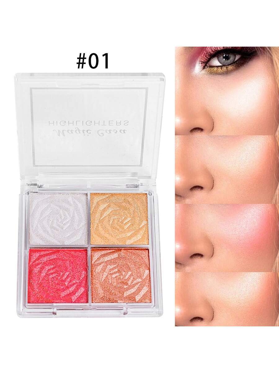 SHEIN Small Compact 4-color Highlighter & Blush & Contour Palette ...