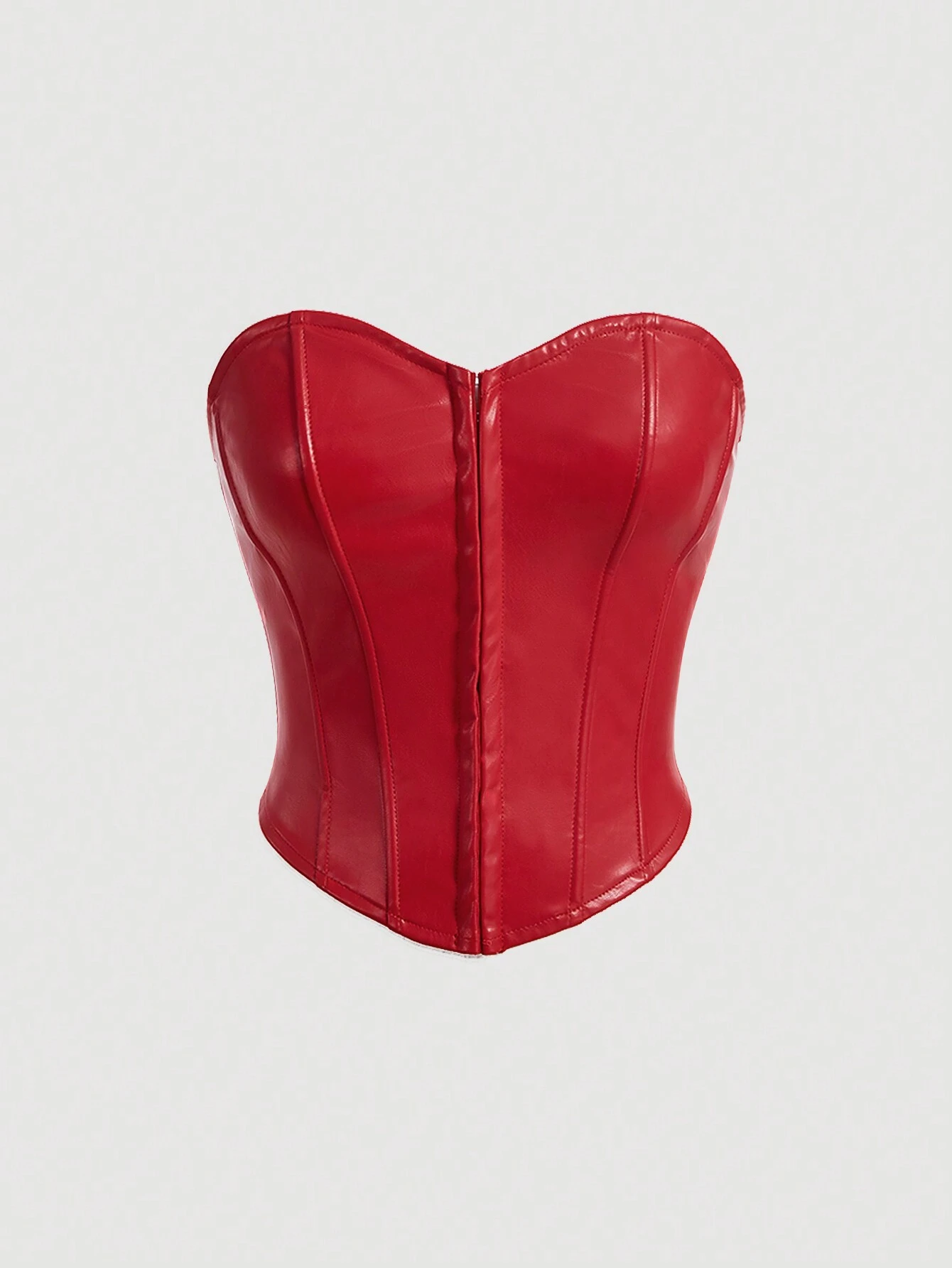 SHEIN MOD Red Date Night Fishbone Tight Corset Solid PU Leather Tube ...